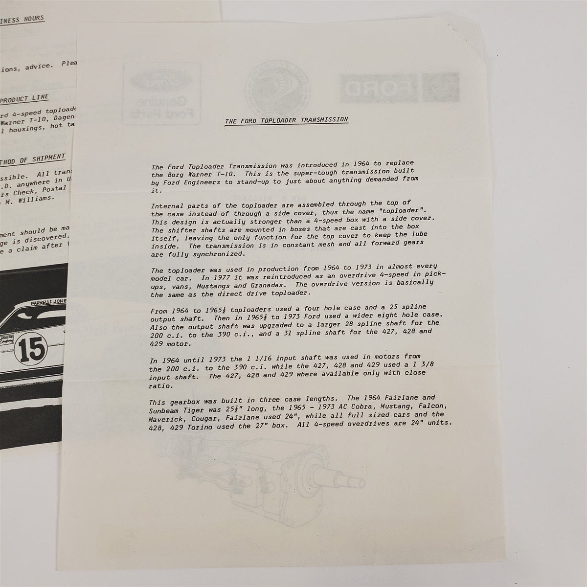 Vtg 1984 Ford Toploader Transmissions by Dan Williams Marketing Docume ...